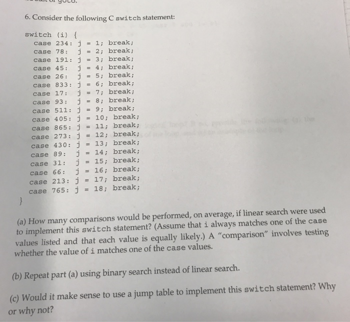 Solved 6. Consider the following C switch statement: switch | Chegg.com