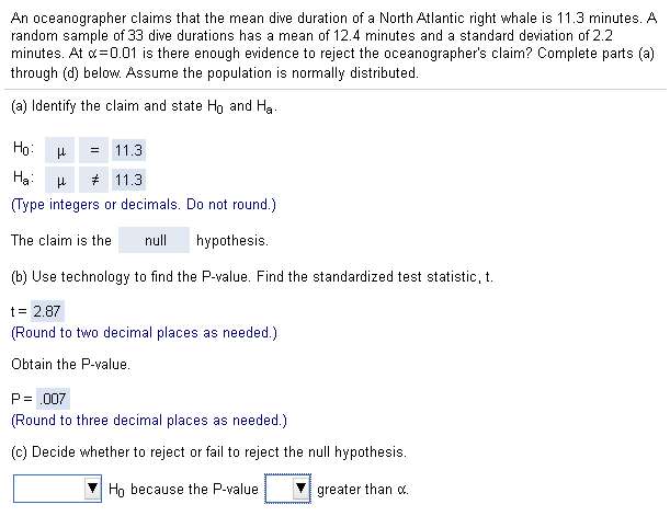 Solved c) First drop down box: Reject or fail to | Chegg.com