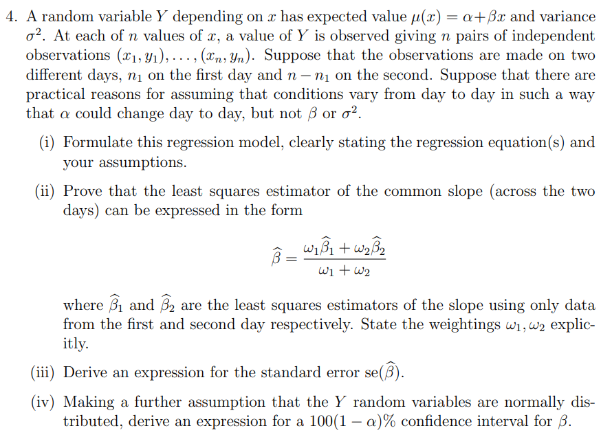 Solved 4. A random variable Y depending on x has expected | Chegg.com