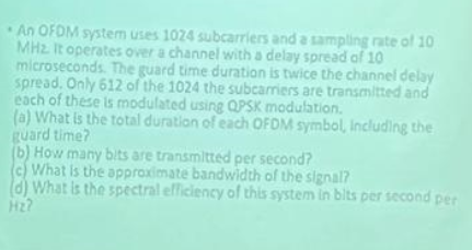 Solved - ﻿An OFDM system uses 1024 ﻿subcarriers and a | Chegg.com
