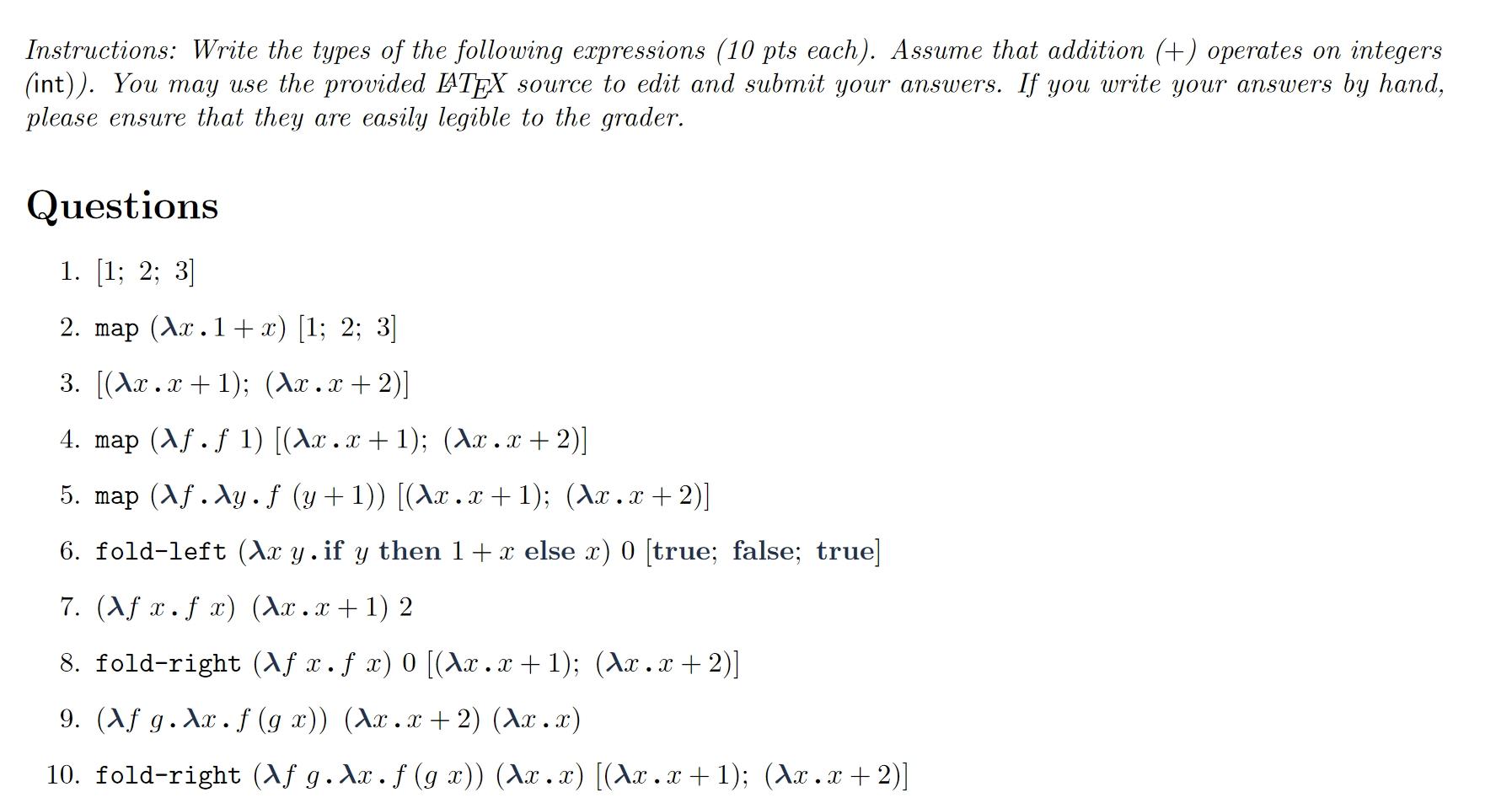 Solved Instructions: Write the types of the following | Chegg.com