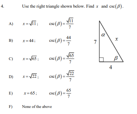 Solved Use the right triangle shown below. Find x and csc( | Chegg.com