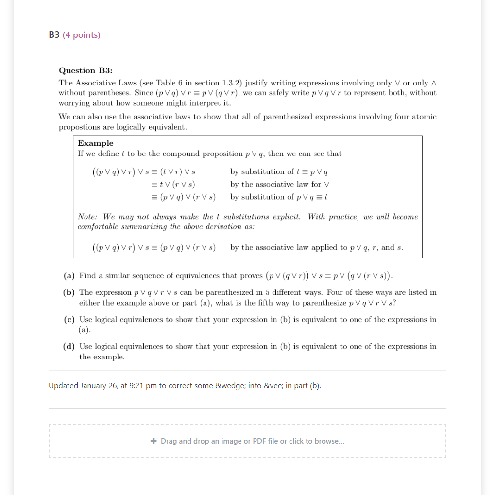 Solved Question B3: The Associative Laws (see Table 6 in | Chegg.com