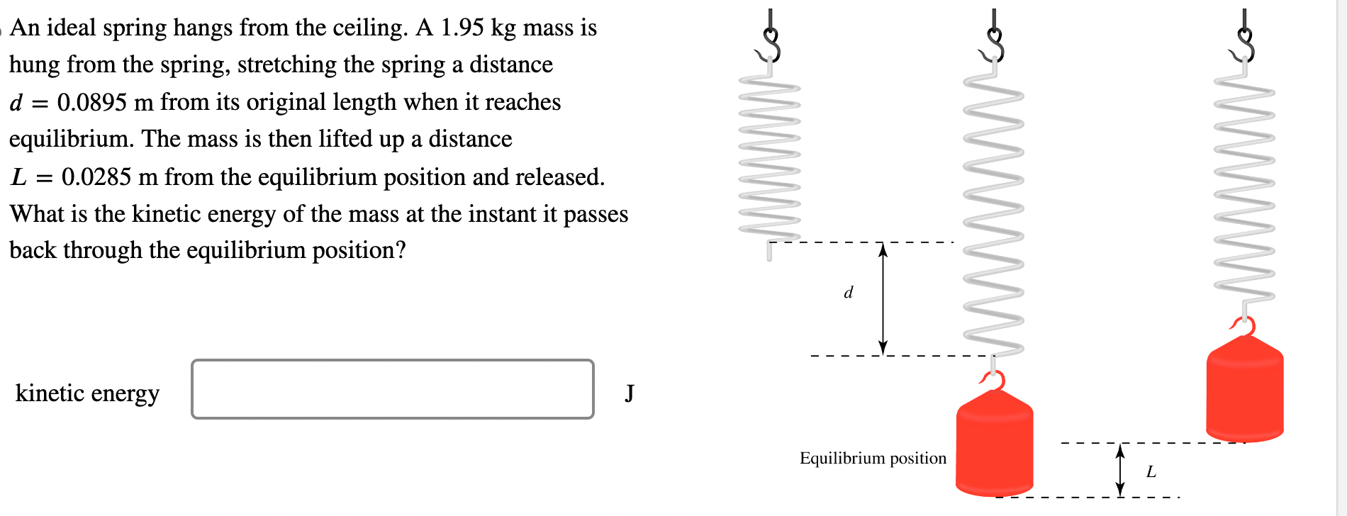 Solved An ideal spring hangs from the ceiling. A 1.95 kg | Chegg.com