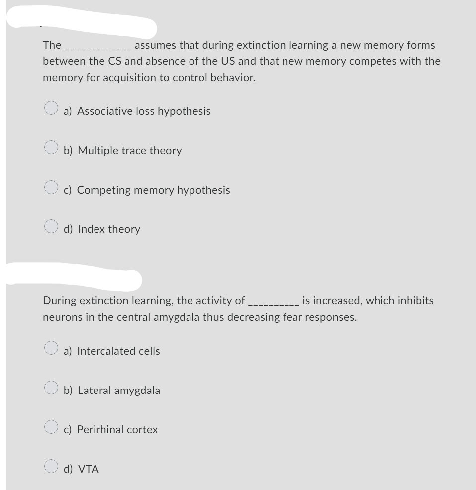 Solved The assumes that during extinction learning a new | Chegg.com