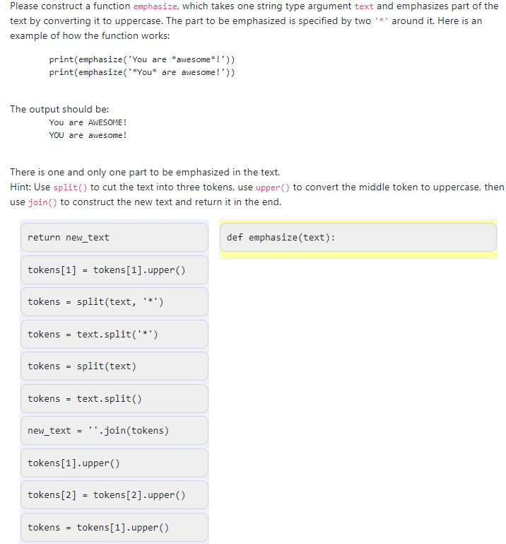 Solved Please construct a function emphasize, which takes | Chegg.com