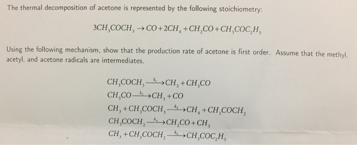 Solved The thermal decomposition of acetone is represented | Chegg.com
