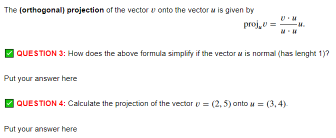 Solved The (orthogonal) projection of the vector v onto the | Chegg.com