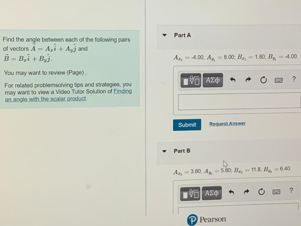 Solved Find the angle between each of the following pairs | Chegg.com