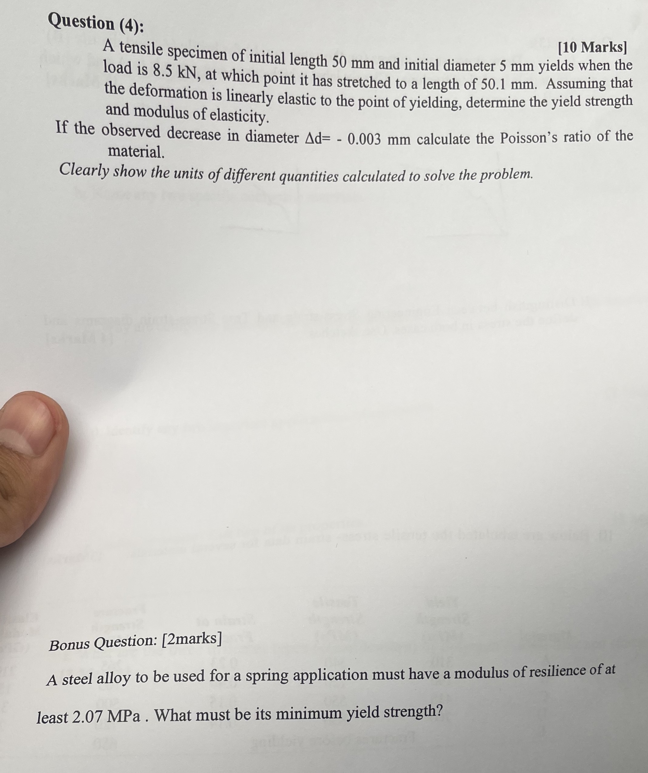 Solved Question (4):[10 Marks)A tensile specimen of initial | Chegg.com