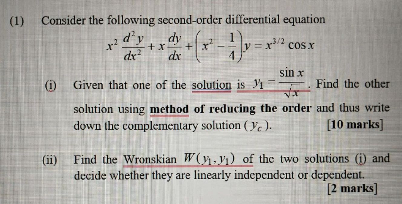 Solved (1) ﻿Consider the following second-order differential | Chegg.com