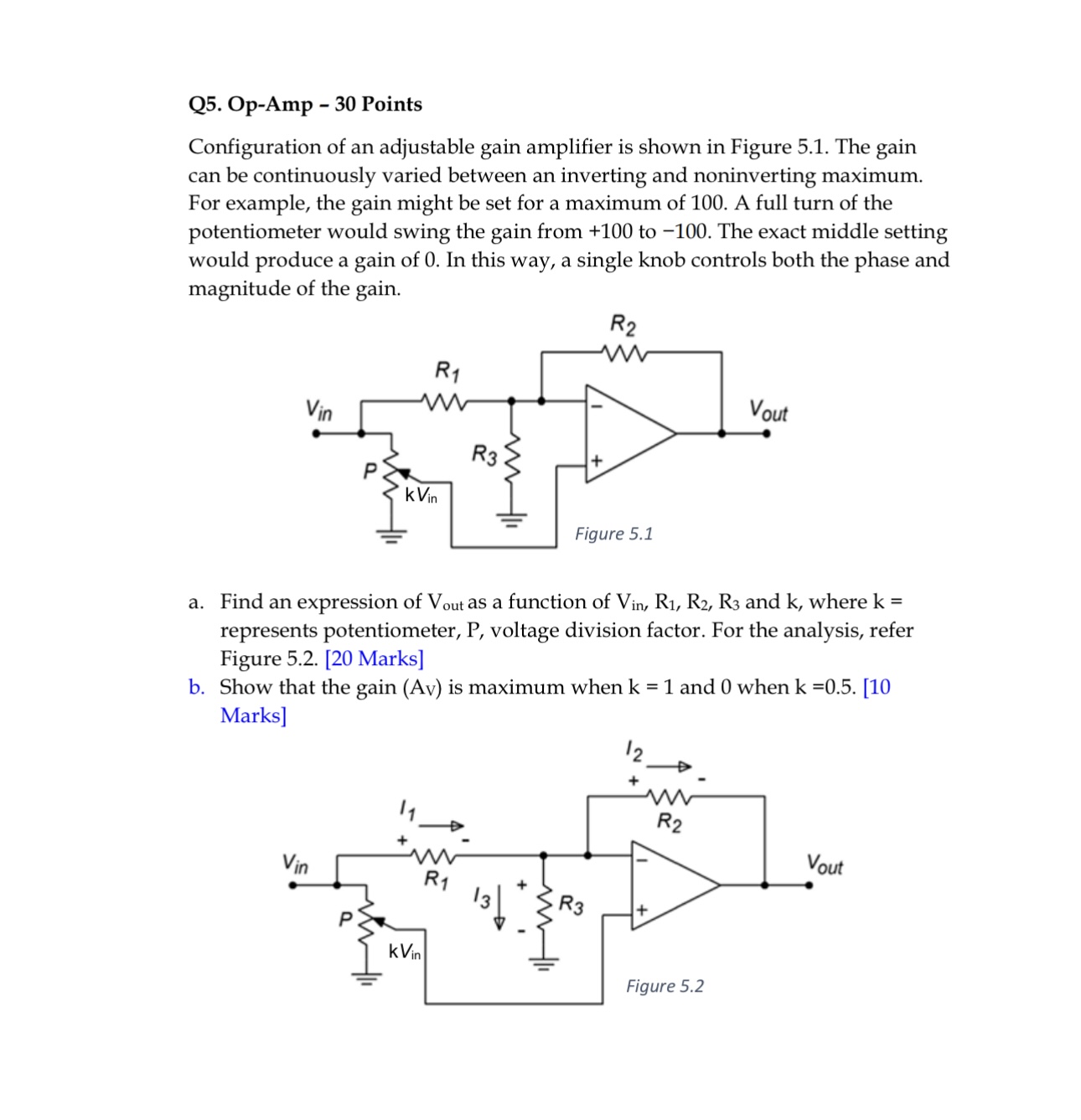 Solved Q5. Op-Amp - 30 Points Configuration of an adjustable | Chegg.com