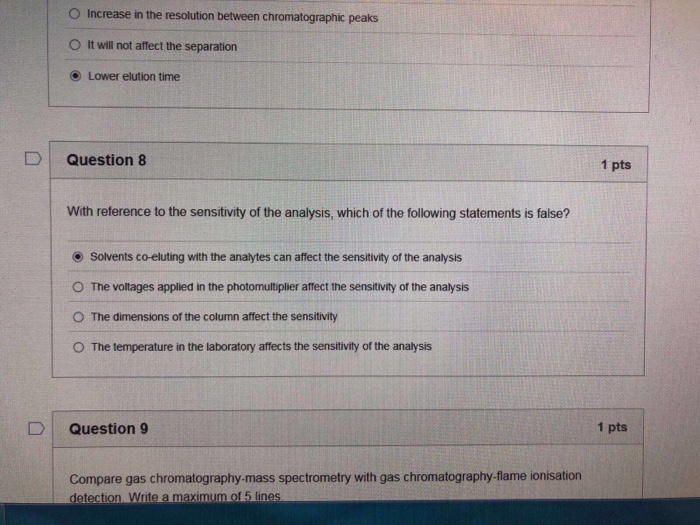 Solved 0 Increase in the resolution between chromatographic | Chegg.com