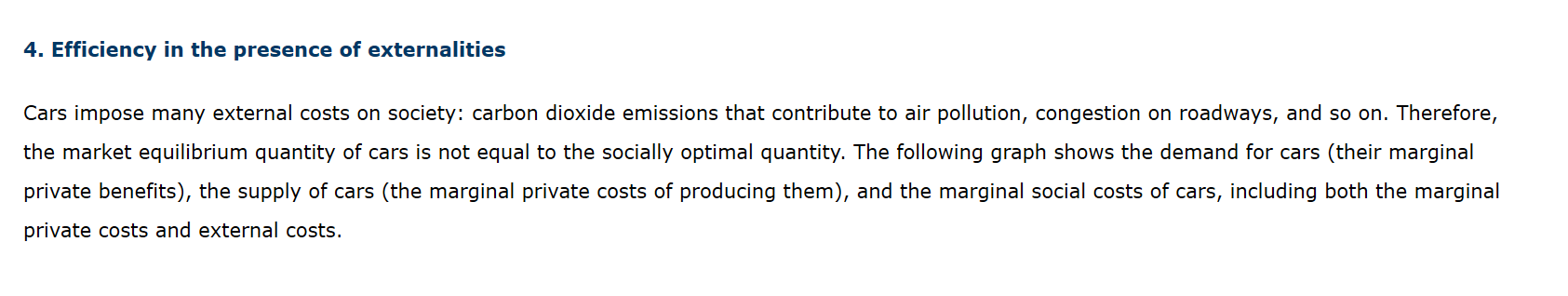 Solved 4. Efficiency in the presence of externalities Cars | Chegg.com
