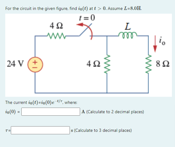 Solved For the circuit in the given figure, find i0(t) at | Chegg.com