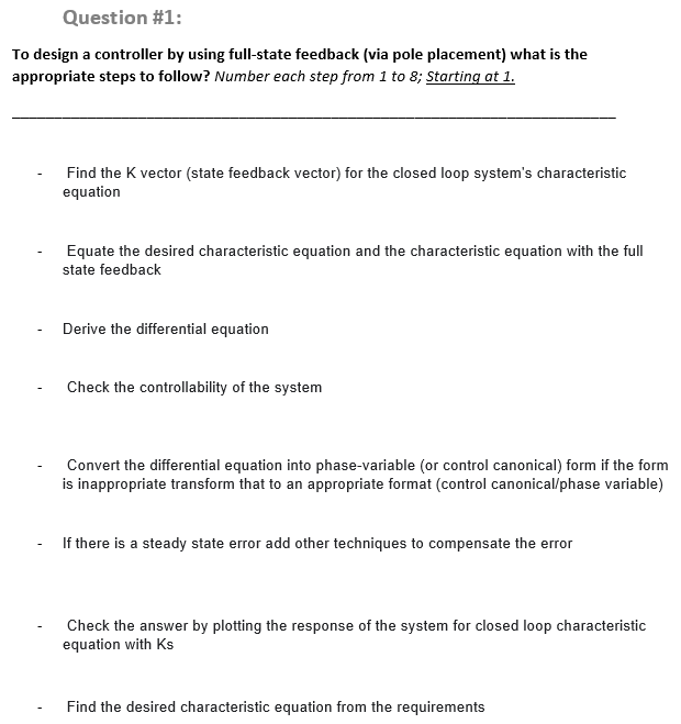 Solved Question #1: To design a controller by using | Chegg.com