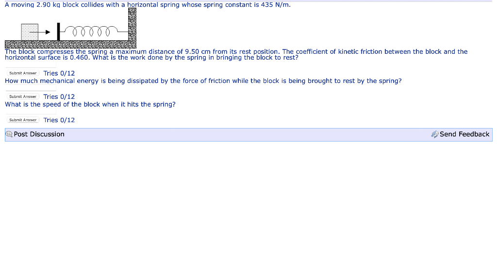 Solved The block compresses the spring a maximum distance of | Chegg.com