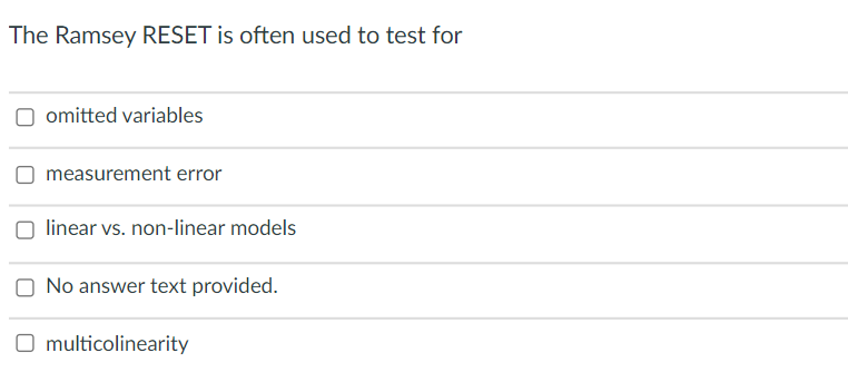 Solved The Ramsey RESET is often used to test for omitted | Chegg.com