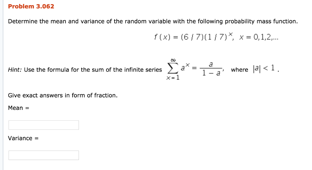 Solved Problem 3.062 Determine the mean and variance of the | Chegg.com