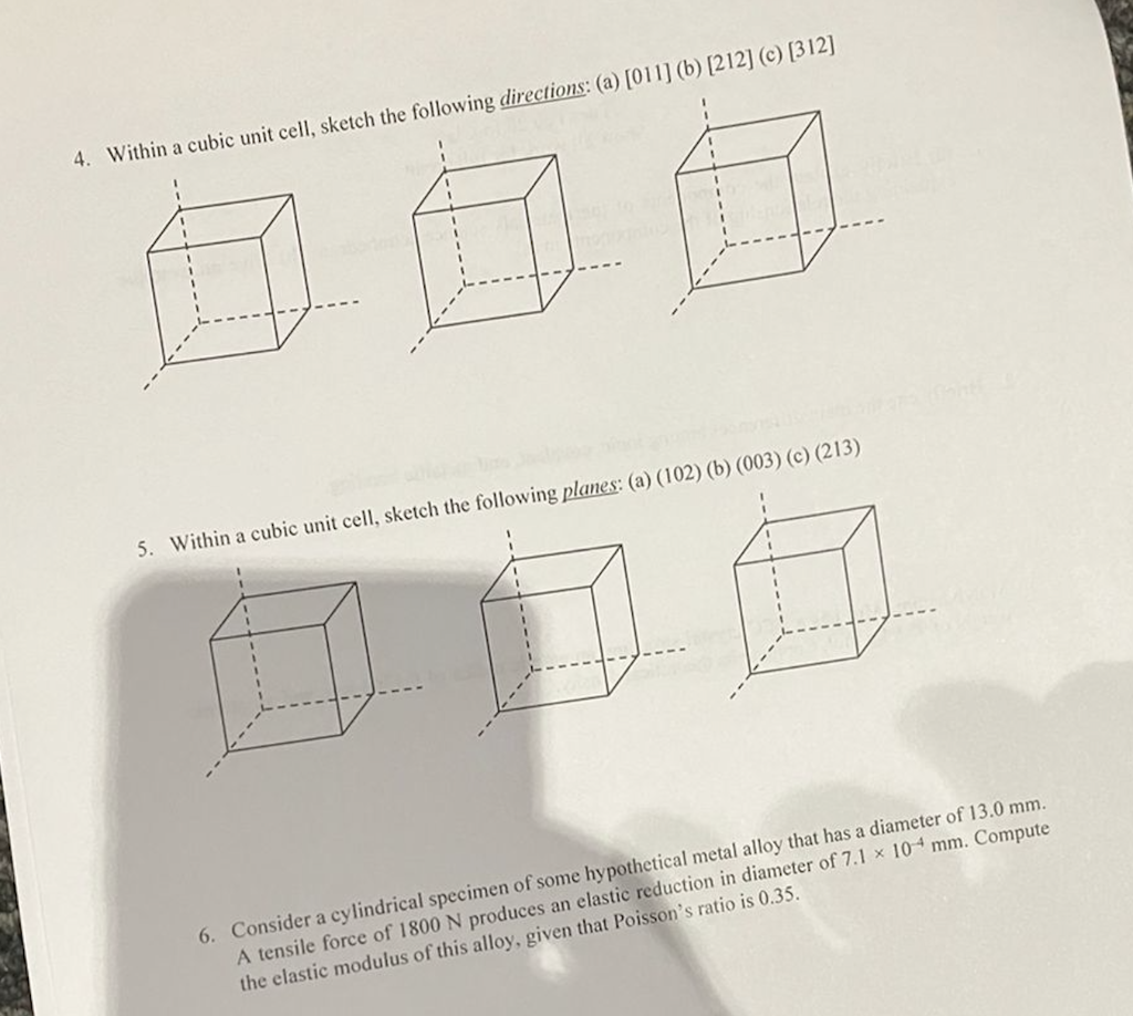 Solved 4. Within a cubic unit cell, sketch the following | Chegg.com