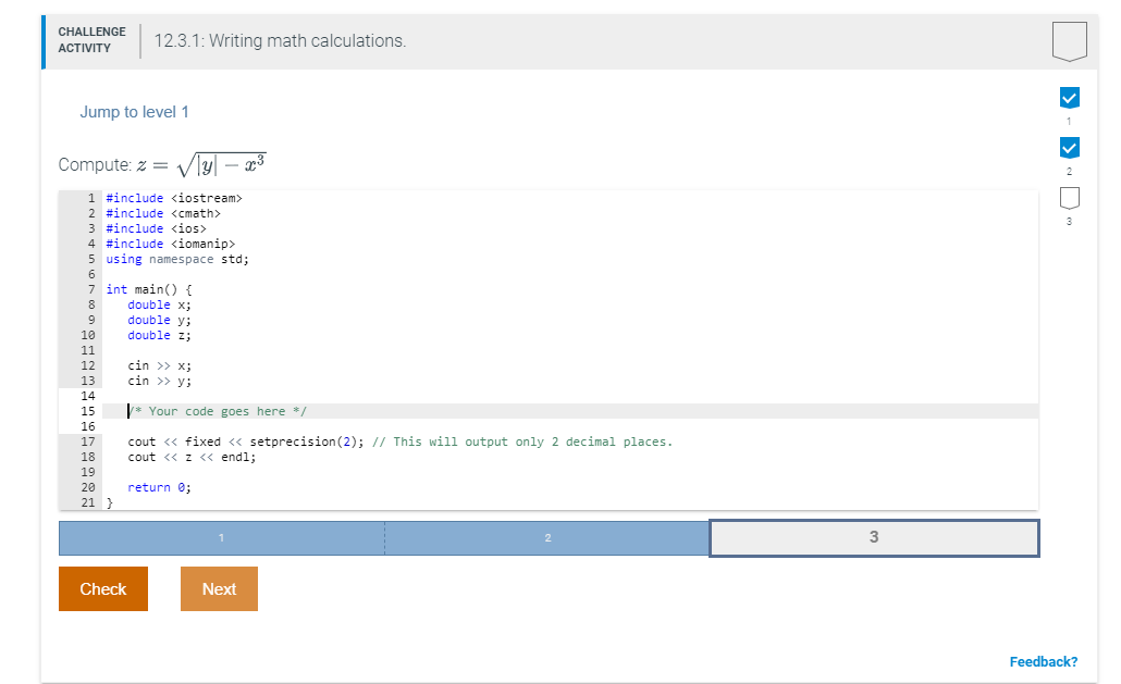 Solved CHALLENGE ACTIVITY 12.3.1: Writing math calculations. | Chegg.com