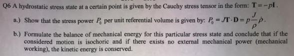 VO A hydrostatic stress state at a certain point is | Chegg.com