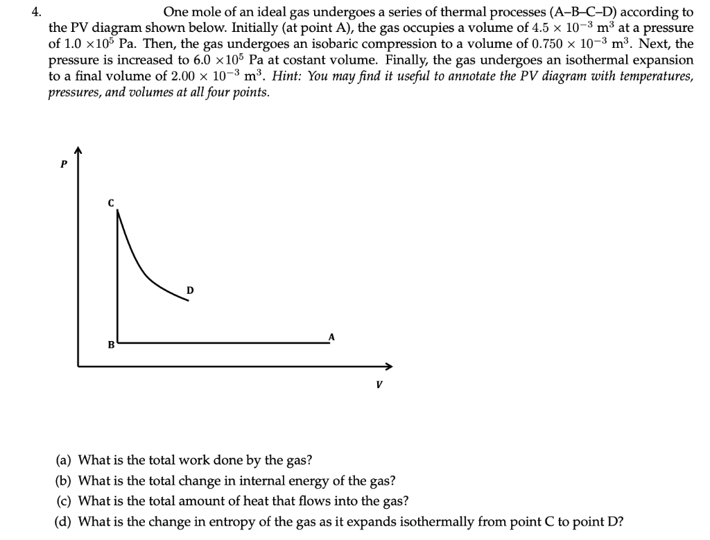 Solved 4. One mole of an ideal gas undergoes a series of | Chegg.com