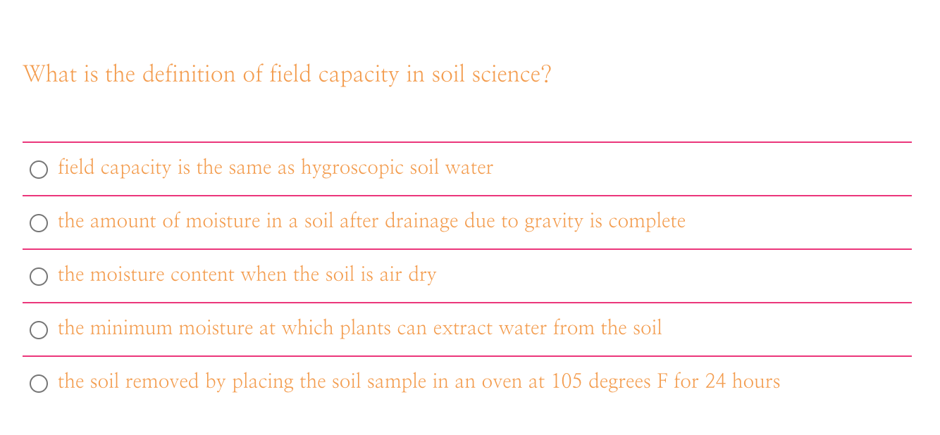 Solved What is the definition of field capacity in soil | Chegg.com
