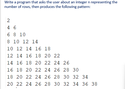 Solved Write a program that asks the user about an integer n | Chegg.com