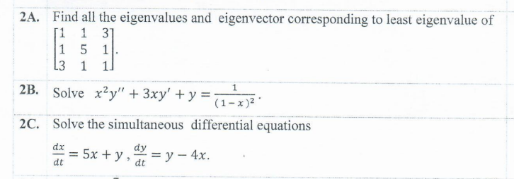 Solved 2A. Find all the eigenvalues and eigenvector | Chegg.com