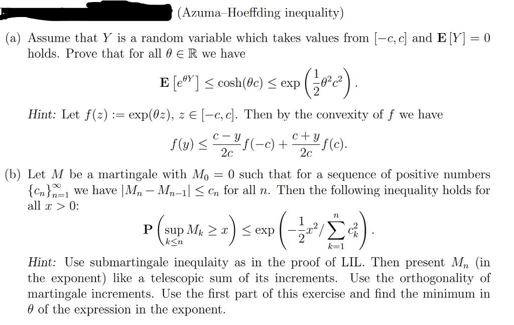(Azuma-Hoeffding inequality) (a) Assume that Y is a | Chegg.com
