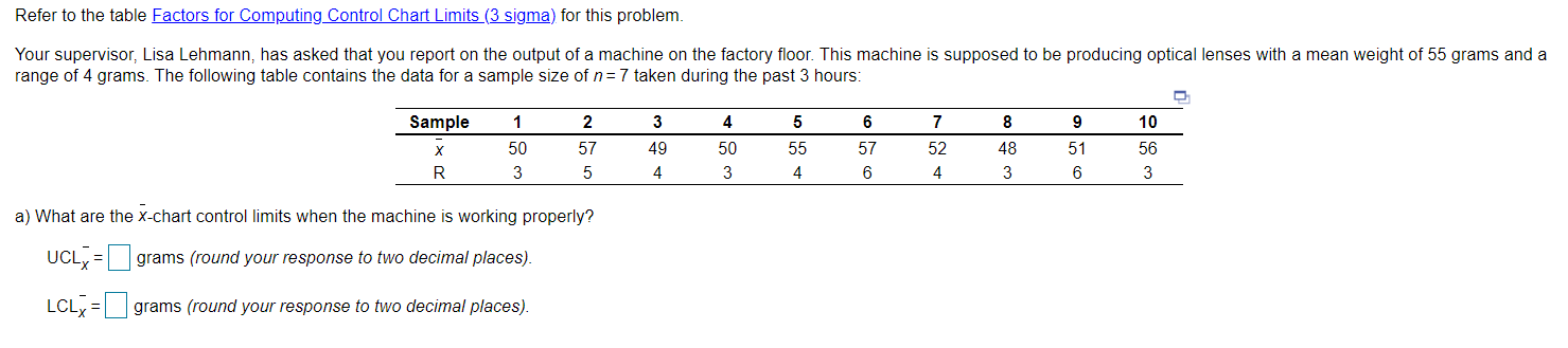 Solved Refer to the table Factors for Computing Control | Chegg.com