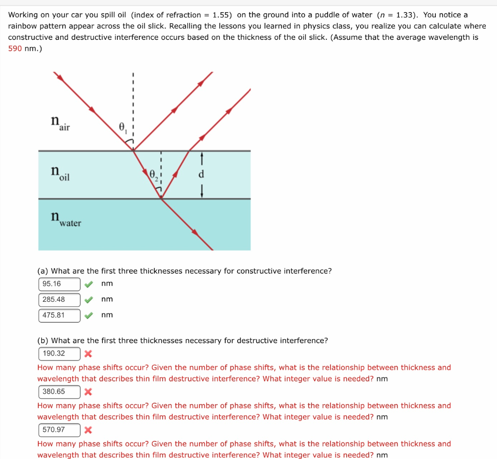 Solved Working on your car you spill oil index of refraction | Chegg.com