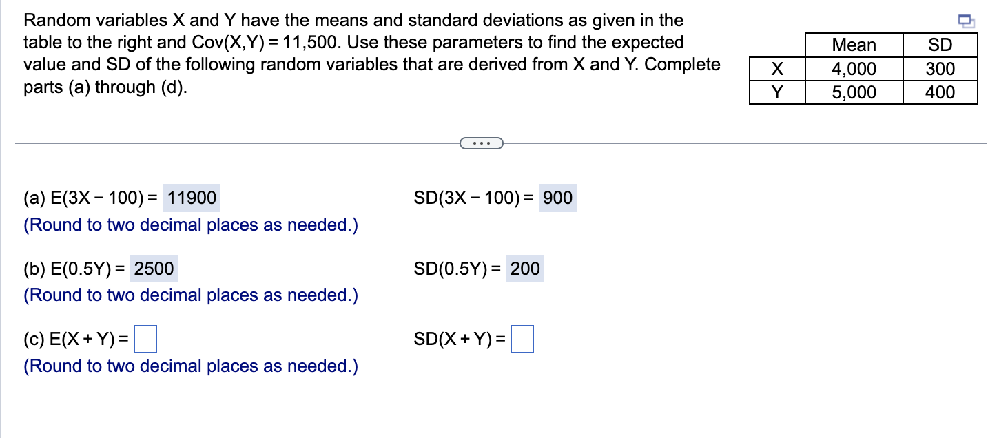 Solved Random variables X and Y have the means and standard | Chegg.com