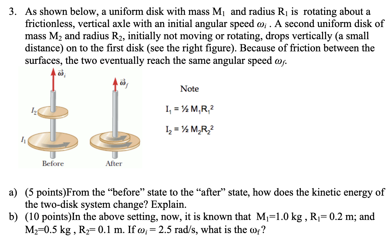 Solved 3. As shown below, a uniform disk with mass M1 and | Chegg.com