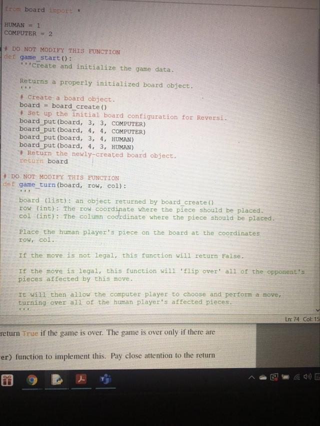 Hi, I need help to complete the code for the reversi | Chegg.com