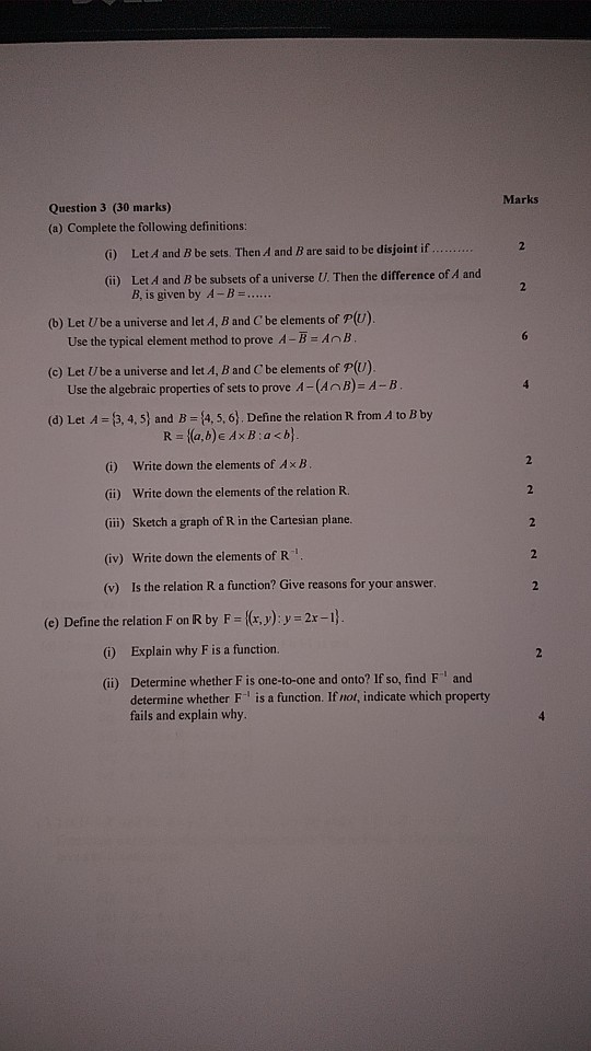 Solved Marks Question 3 (30 marks) (a) Complete the | Chegg.com