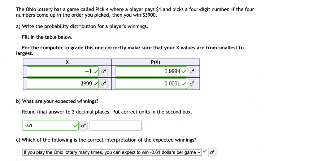 Solved The Ohio lottery has a game called Pick 4 where a | Chegg.com