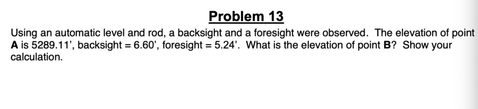 Solved Using an automatic level and rod, a backsight and a | Chegg.com