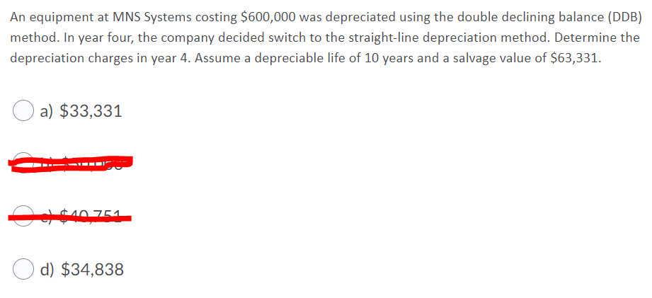 Solved An equipment at MNS Systems costing $600,000 was | Chegg.com