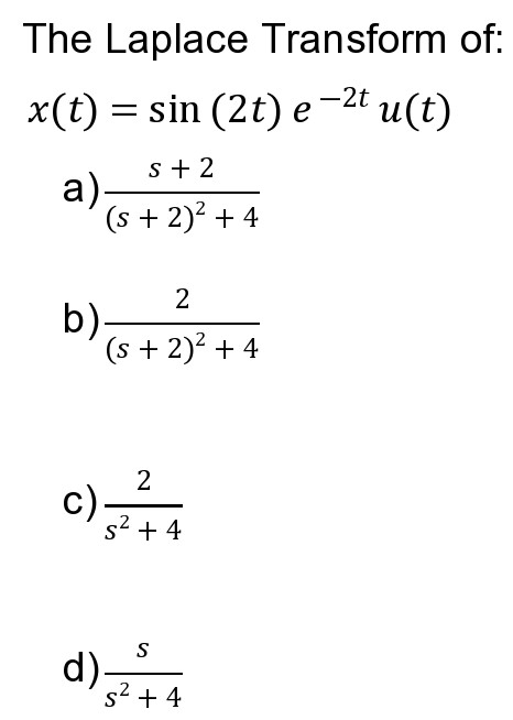 Solved The Laplace Transform of: x(t) = sin (2t) e -2t u(t) | Chegg.com