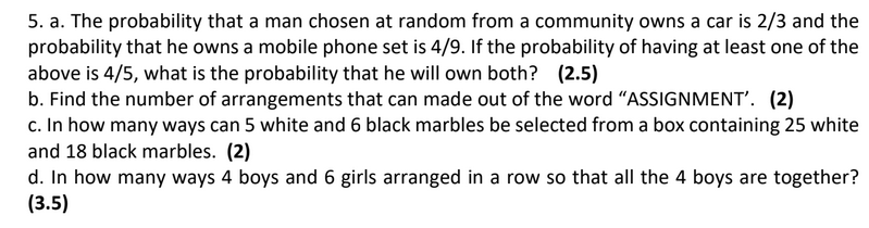 Solved 5. a. The probability that a man chosen at random | Chegg.com