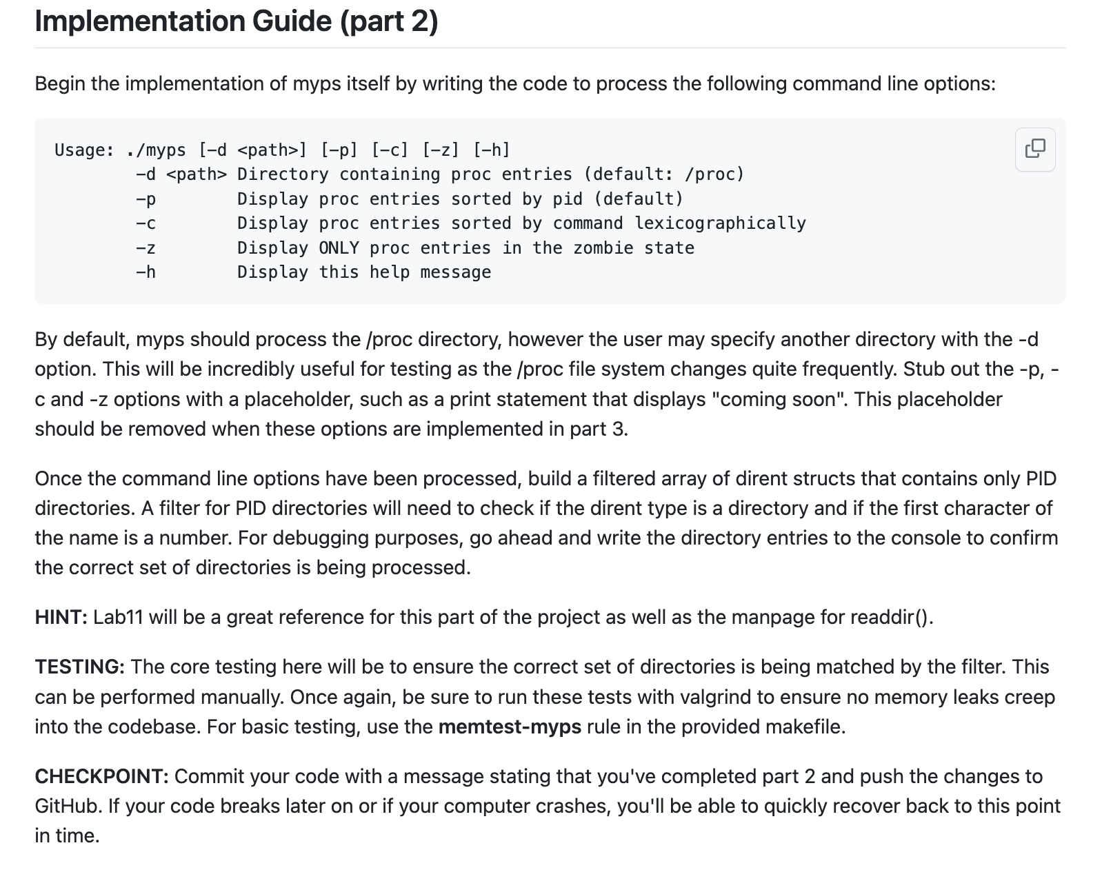 Solved By default, myps should process the /proc directory, | Chegg.com