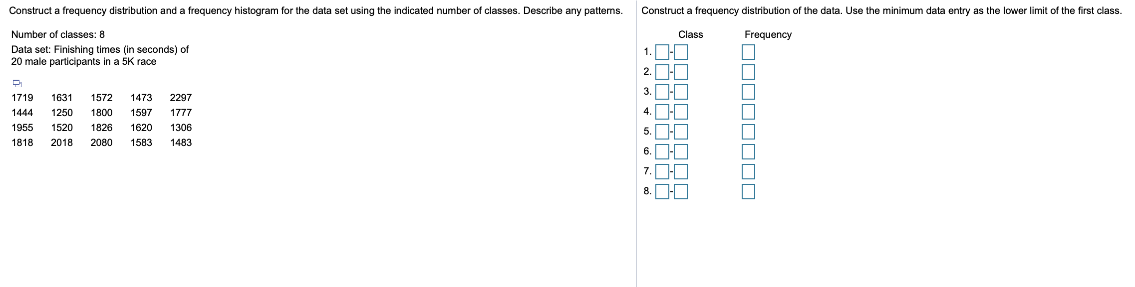 Solved Construct a frequency distribution and a frequency | Chegg.com