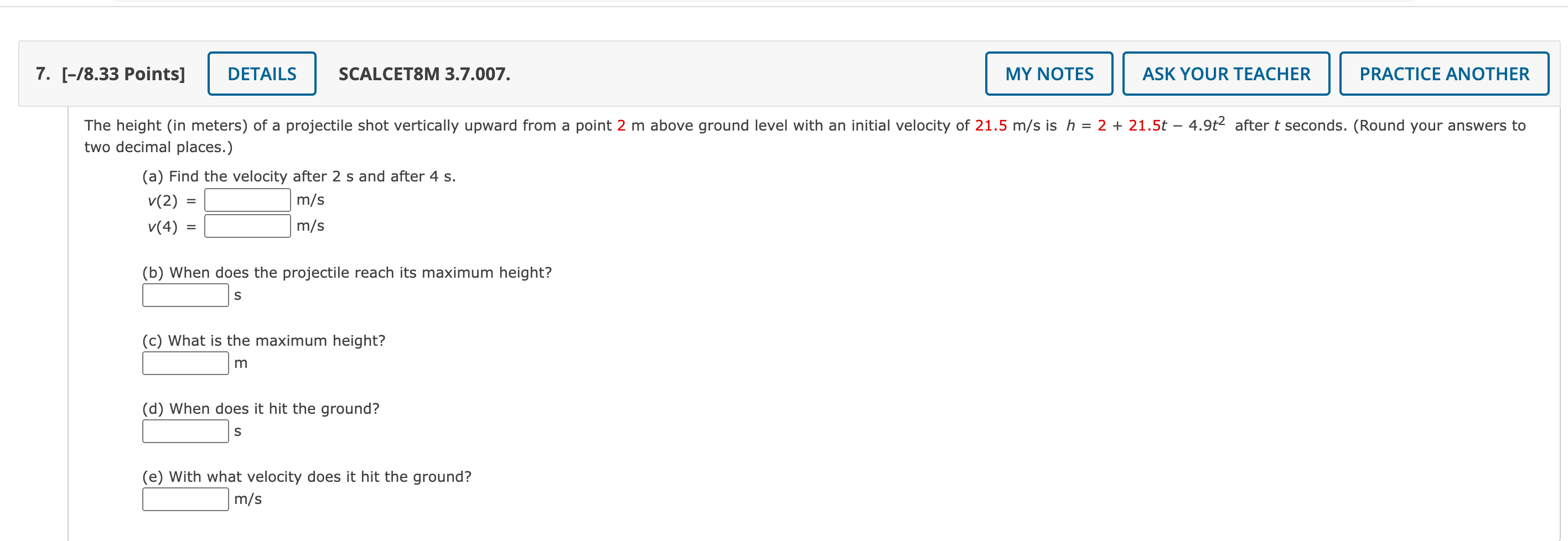 Solved The height (in meters) of a projectile shot | Chegg.com