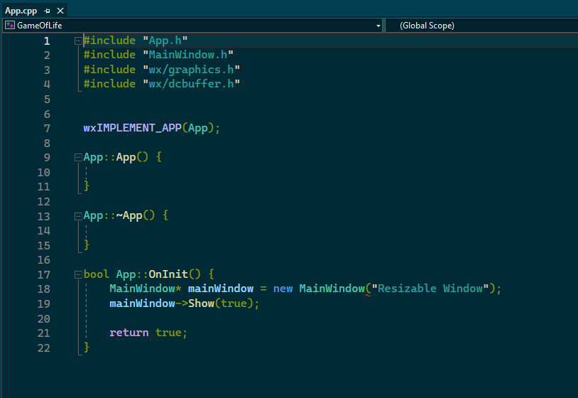 Solved App.h ₫ X App.cpp GameOfLife \begin{tabular}{r|c} 1 & | Chegg.com