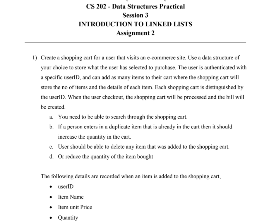 Solved CS 202 - Data Structures Practical Session 3 | Chegg.com