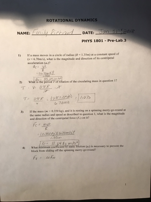 Solved ROTATIONAL DYNAMICS DATE: PHYS 1801-Pre-Lab.3 If a | Chegg.com