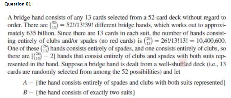 Question 01: A bridge hand consists of any 13 cards | Chegg.com