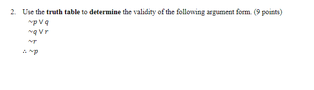 Solved 2. Use the truth table to determine the validity of | Chegg.com